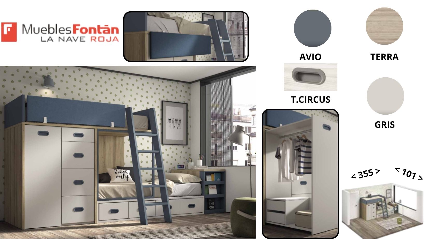 DORMITORIO JUVENIL (literas/trenes) | Muebles Fontán